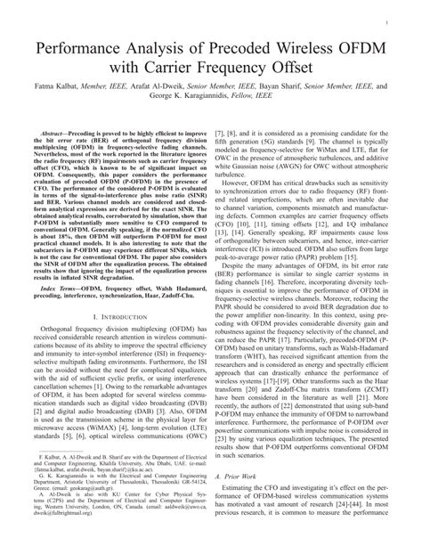 Pdf Performance Analysis Of Precoded Wireless Ofdm With Carrier Frequency Offset