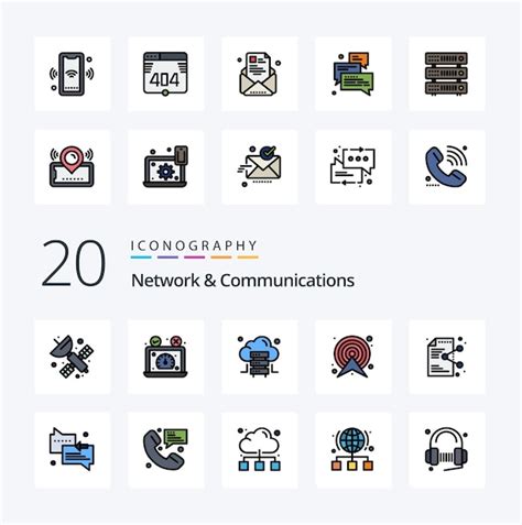 Free Vector 20 Network And Communications Line Filled Color Icon Pack Like Share Map Website