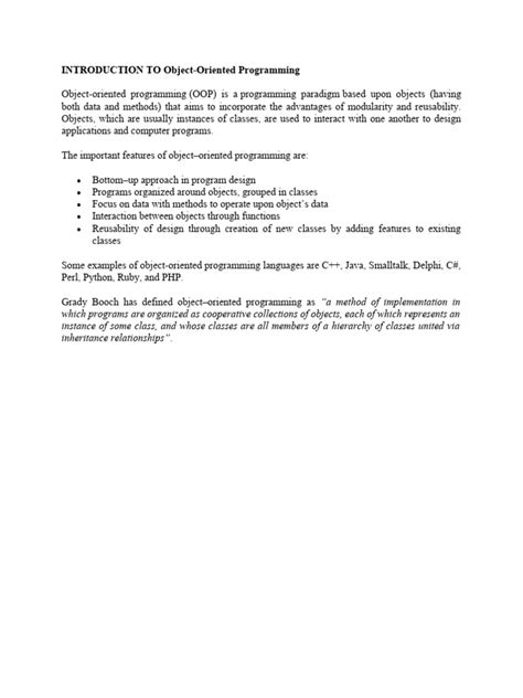 Introduction To Oop1 Pdf Object Oriented Programming Class