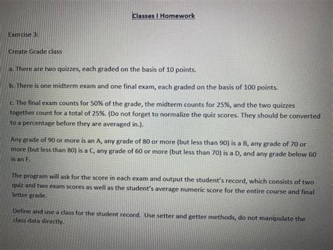 Solved Classes 1 Homework Exercise 3 Create Grade Class A