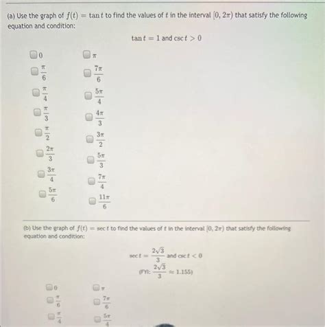 Solved A Use The Graph Of F T Tant To Find The Values Chegg Com