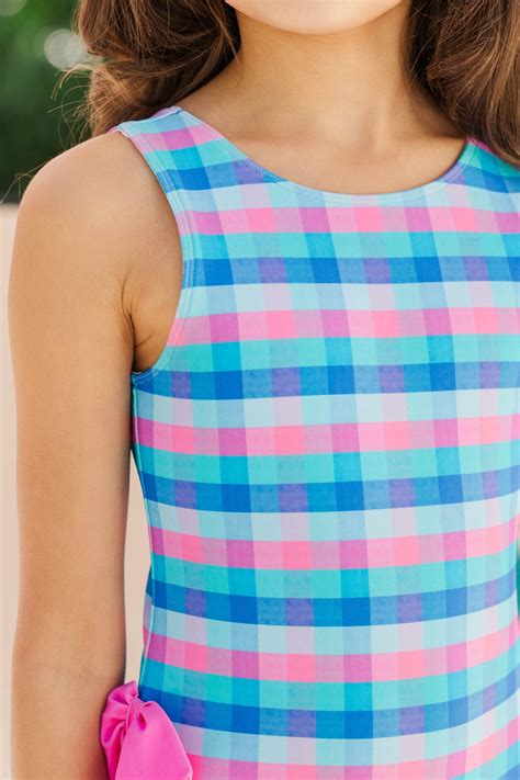 Girls More Than Summer Purple Gingham One Piece Swimsuit Shop The Mint