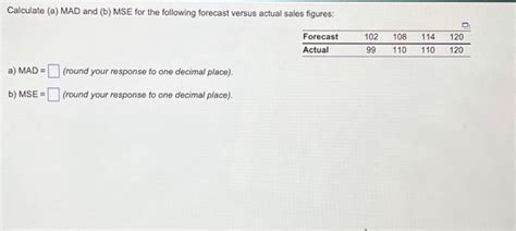 Solved Calculate A Mad And B Mse For The Following