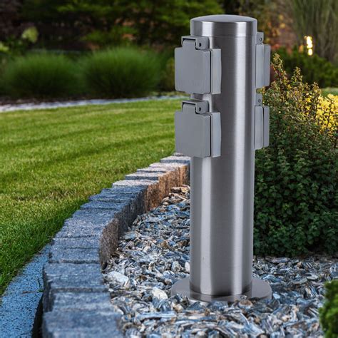 Outdoor Socket Column 4x Sockets With Hinged Lid Stainless Steel 4 Way Distribution Socket Ip44