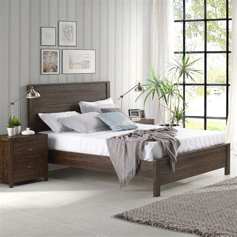 Albany Solid Wood Espresso Bed Modern Rustic Wooden Queen Size Bed