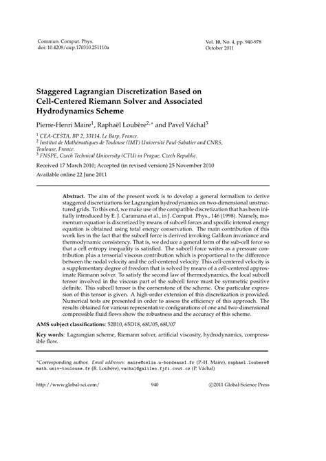 Pdf Staggered Lagrangian Discretization Based On Cell Centered