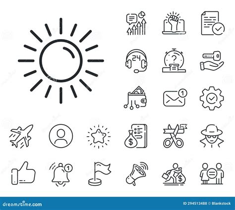 Sun Line Icon Hot Weather Sign Salaryman Gender Equality And Alert