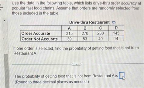 Solved Use The Data In The Following Table Which Lists Drive Thru Order Accuracy At Popular