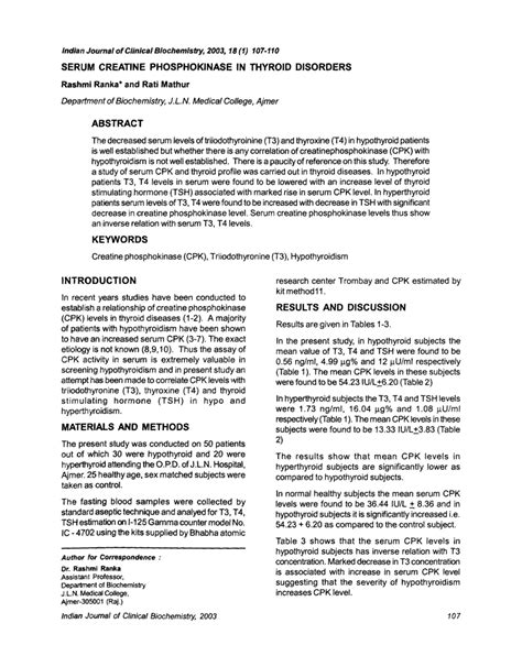 Pdf Serum Creatine Phosphokinase In Thyroid Disorders