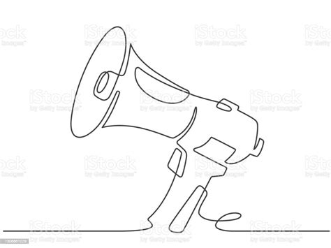 연속 라인 메가 폰 라우드 스피커 또는 뿔 스피커와 마케팅 프로모션 배너 주의 제안 또는 경고 공지 벡터 기호 라인아트에 대한 스톡 벡터 아트 및 기타 이미지 Istock