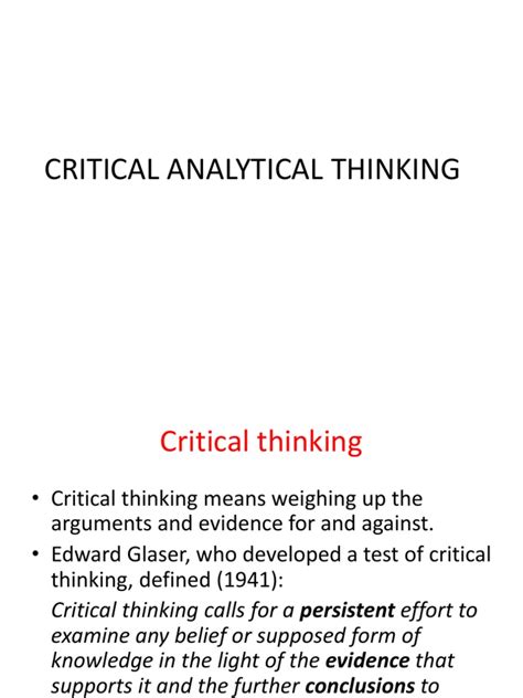 Critical Analytical Thinking Critical Thinking Reason