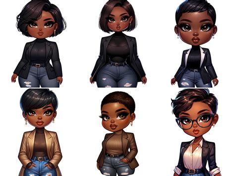 Pixie Haircut Chibi Dolls African American Stylish Blazers Set Black