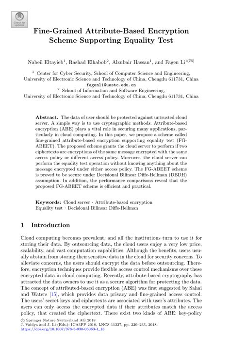 Pdf Fine Grained Attribute Based Encryption Scheme Supporting