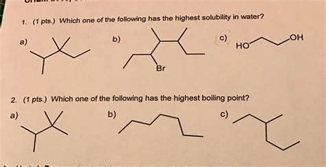Solved Which One Of The Following Has The Highest Solubility