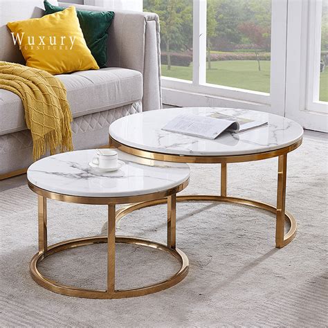 Wuxury Furniture โต๊ะกลางโซฟา สไตล์luxury สวยหรู Topหินอ่อน ขาสแตนเลสทอง โต๊ะกลม โต๊ะกลาง โต๊ะ