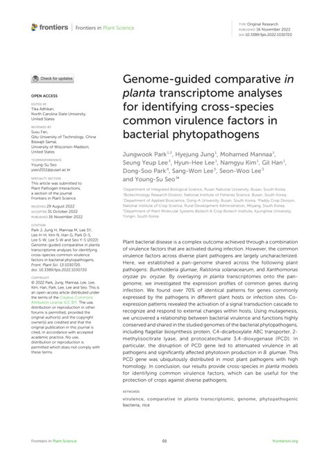 Pdf Genome Guided Comparative In Planta Transcriptome Analyses For Identifying Cross Species