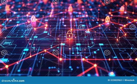 A Futuristic Digital Network With Glowing Locks Representing Cybersecurity And Data Protection