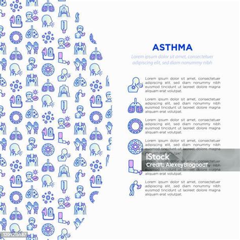 얇은 선 아이콘천식 개념 알레르겐 호흡 곤란 기침 천명 흉통 횡격막 천식 발작 두드러기 가래 피크 유량계 흡입기 분무기 벡터