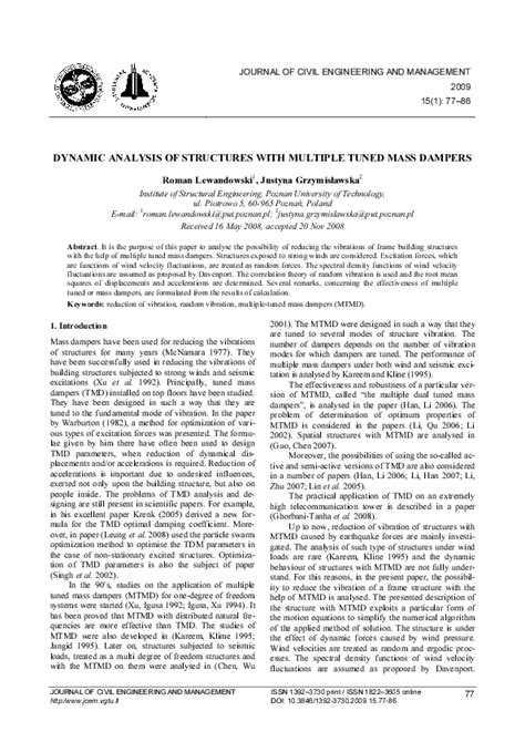 Pdf Dynamic Analysis Of Structures With Multiple Tuned Mass Dampers