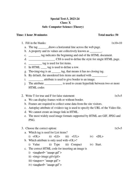 Question Paper Pdf Html Element Html
