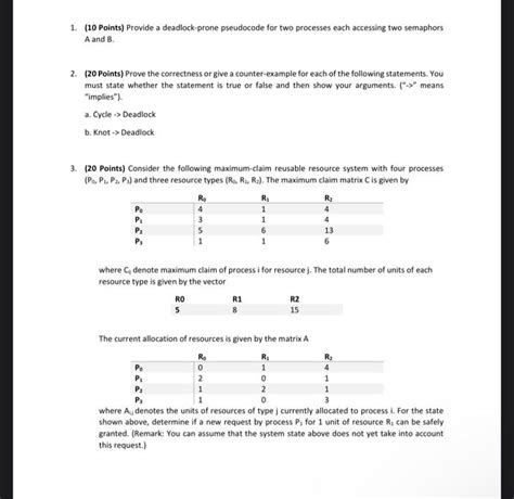 Solved 1 10 Points Provide A Deadlock Prone Pseudocode Chegg