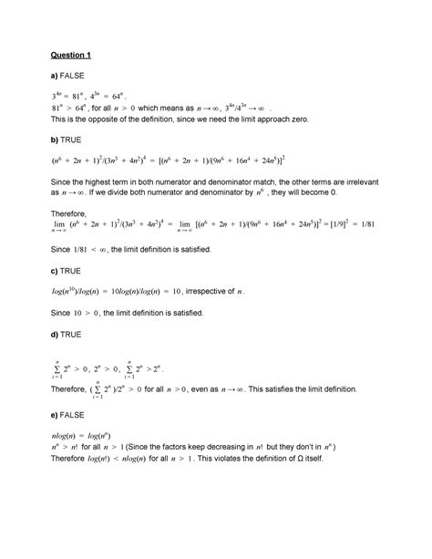 Cse 101 Assignment 1 Question 1 False 34n 81n 43n 64n 81n 64n
