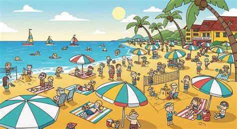 People On The Beach Cartoon