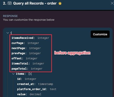 paging metadata fields missing from aggregate output type