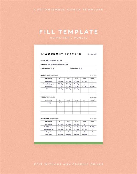 Printable Weekly Workout Tracker Canva Template Printable Fitness