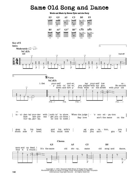 Same Old Song And Dance By Aerosmith Sheet Music For Guitar Cheat Sheet