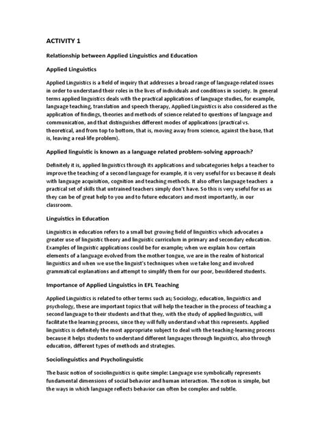 Exploring The Relationship Between Applied Linguistics Language Variation And Education Pdf