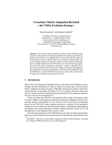 Pdf Covariance Matrix Adaptation Revisited The Cmsa Evolution