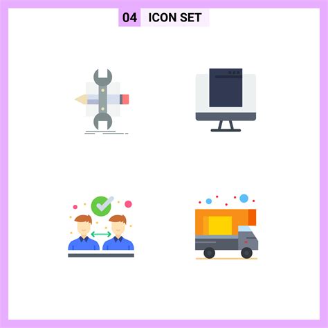 4 Thematic Vector Flat Icons And Editable Symbols Of Build Popup Sketch Monitor Collaboration