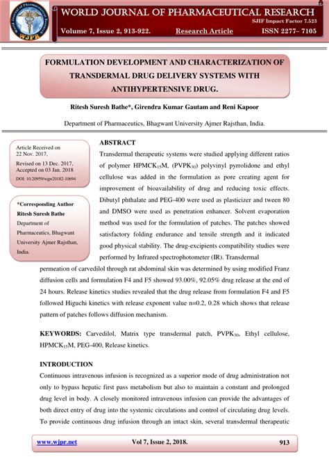 Pdf Formulation Development And Characterization Of Transdermal Drug Delivery Systems With
