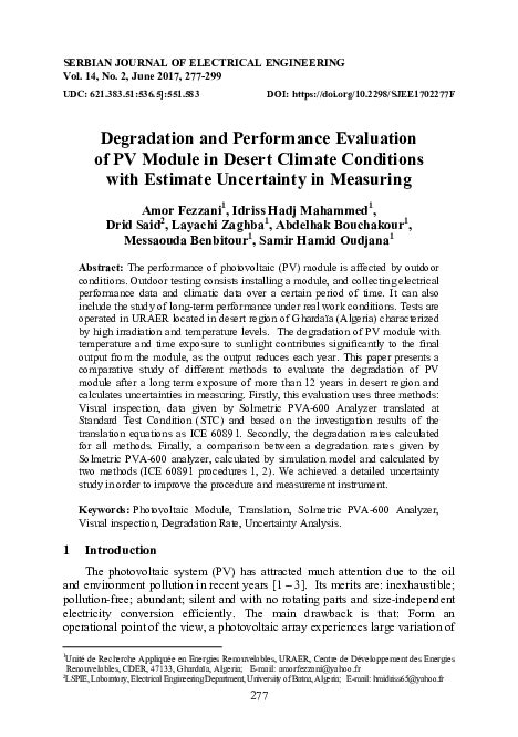 Pdf Degradation And Performance Evaluation Of Pv Module In Desert Climate Conditions With