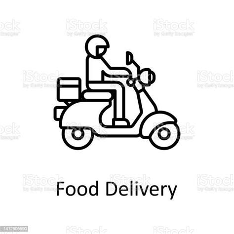 음식 배달 벡터 개요 아이콘 디자인 그림입니다 흰색 배경 Eps 10 파일에 기타 기호 교통수단에 대한 스톡 벡터 아트 및 기타 이미지 교통수단 남자 남자들만