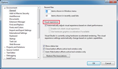 Adjust Visual Experience Settings Visual Studio Microsoft Learn