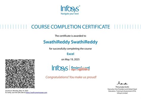 Excel Learningjourney Infosysspringboard Certificateearned
