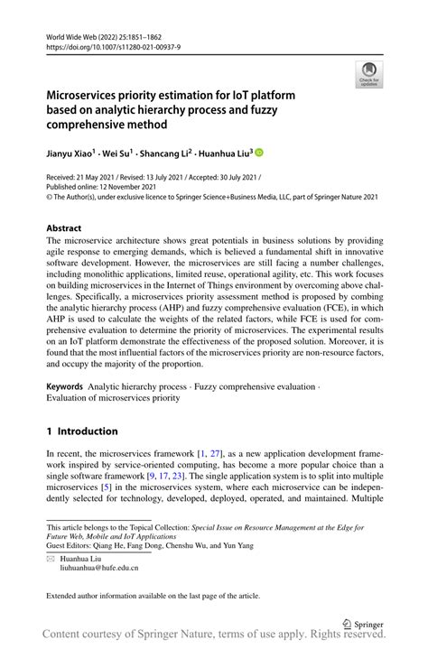 Microservices Priority Estimation For Iot Platform Based On Analytic Hierarchy Process And Fuzzy