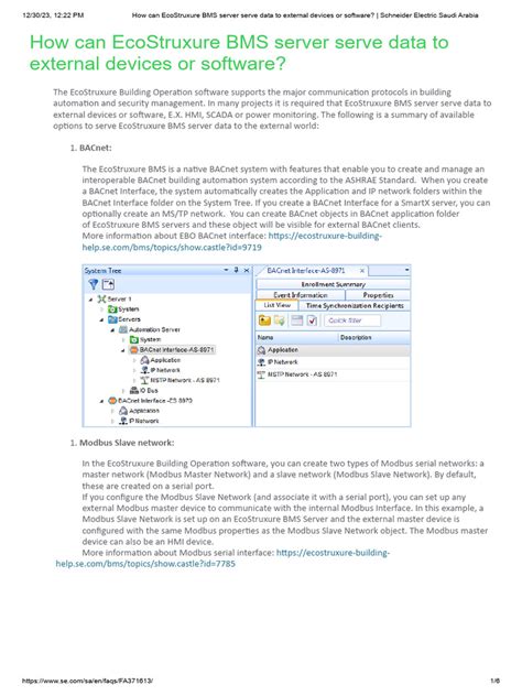How Can Ecostruxure Bms Server Serve Data To External Devices Or Software Pdf Computer