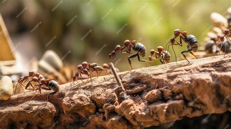 Premium Photo Team Of Ants Work Constructing Bridge Teamwork Generative Ai