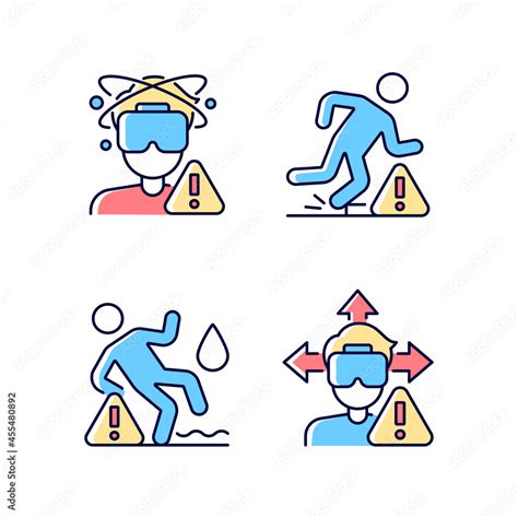 Virtual Reality Headset Warning Rgb Color Manual Label Icons Set Usage Precautions Isolated