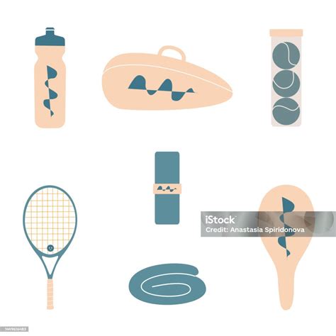 평면 벡터 그림입니다 손으로 그린 테니스 장비 라켓 병 케이스 수건 공 그립 Championship에 대한 스톡 벡터 아트 및 기타 이미지 Championship 가방