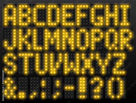 Led Digital Font Based On Dot Matrix Technology Alphabet Of Scoreboard Letters And Punctuation