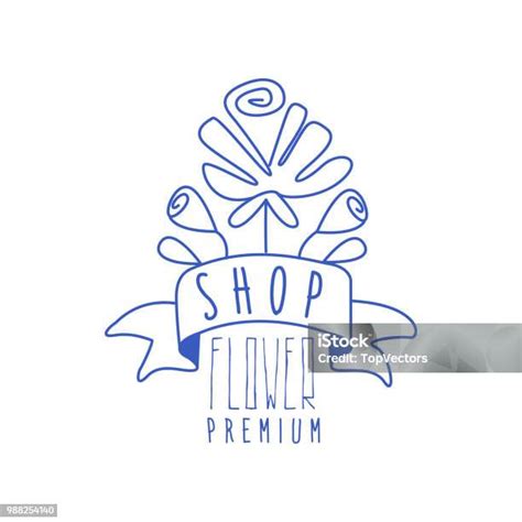 꽃가 게 프리미엄 로고 디자인 꽃 엠 블 럼 꽃집 꽃 부티크 배지 손으로 그려진된 벡터 일러스트는 흰색 바탕에 파란색 개념에 대한 스톡 벡터 아트 및 기타 이미지 Istock