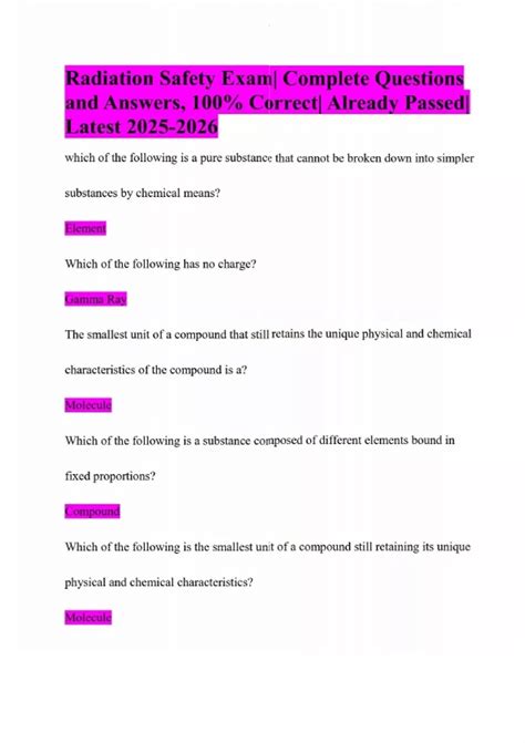 Radiation Safety Exam Complete Questions And Answers 100 Correct Already Passed Latest