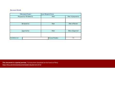 Excel Template Asset Request Form Excel Template Xls Flevy