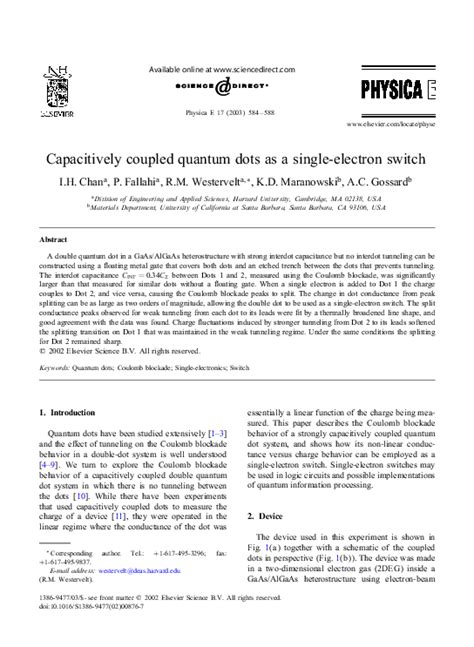 Pdf Capacitively Coupled Quantum Dots As A Single Electron Switch Robert Westervelt