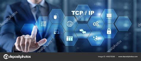 tcp ip network data transmission model on abstract background — stock