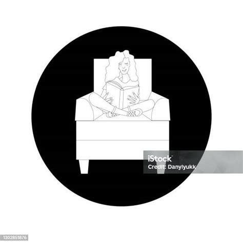 검은 서클 아트 디자인 스톡 벡터 일러스트레이션에 안락의자 흑백에 앉아 소녀 0명에 대한 스톡 벡터 아트 및 기타 이미지 0